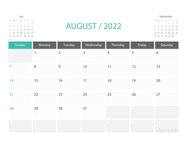 August 2022 Calendar | Free Printable with Holidays