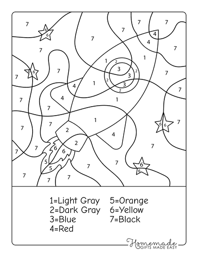 Space Color Number Coloring Pages Worksheet Numbers Preschool ...