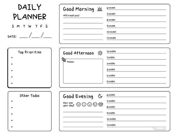 Free Printable Daily Planner Template Downloadable PDF