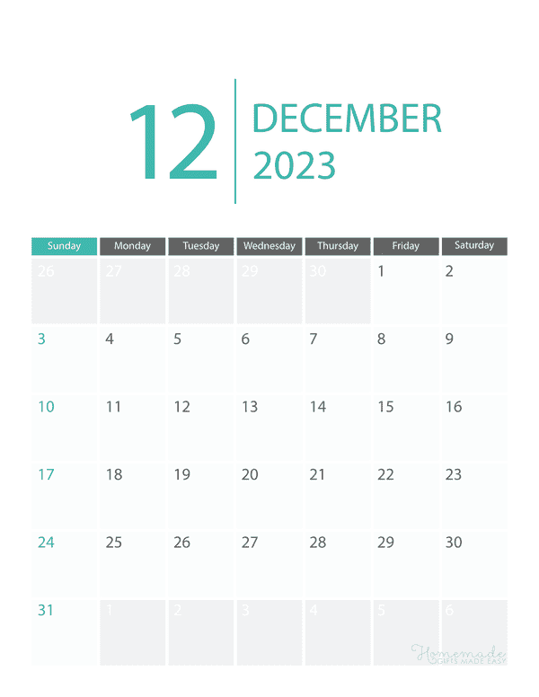 December 2023 Calendar | Free Printable with Holidays