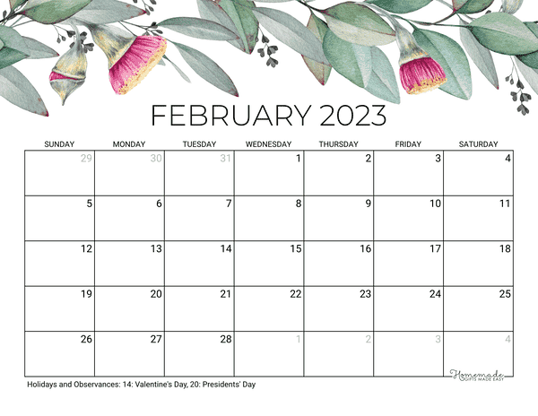Calendar 2023 Printable Free Monthly February Get Calendar 2023 Update