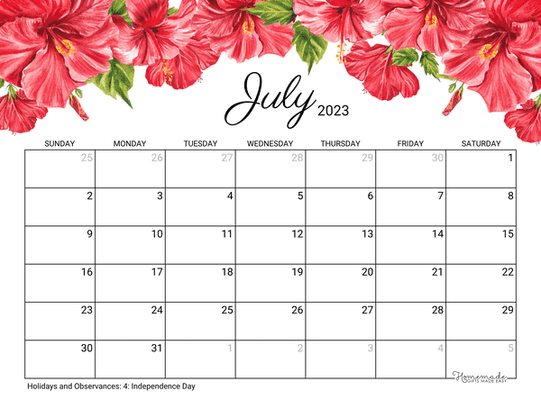 July Printable Calendar 2023 Get Latest Map Update