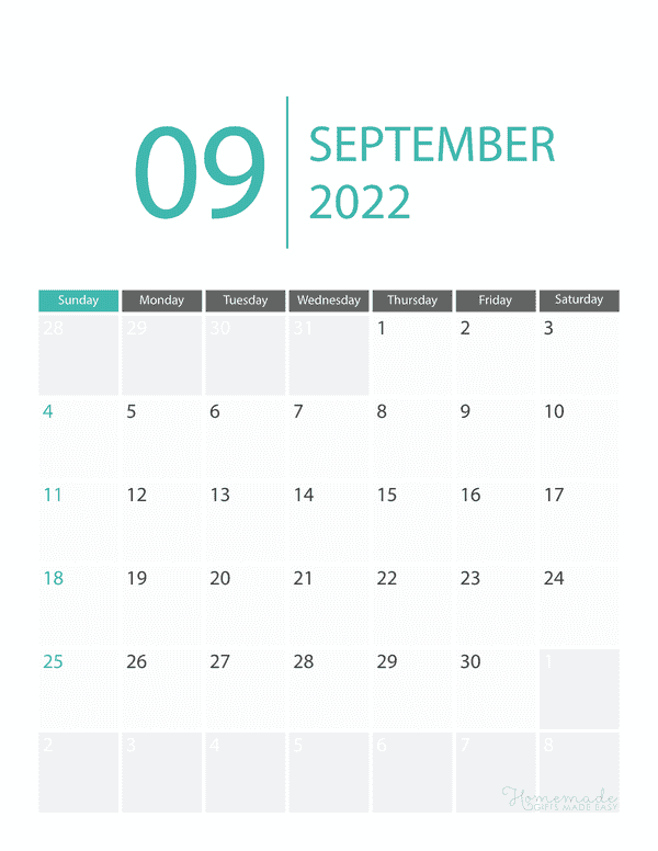September 2022 Calendar | Free Printable with Holidays