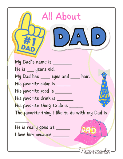 "All About Dad" Free Printable PDF: Father's Day Questions for Kids