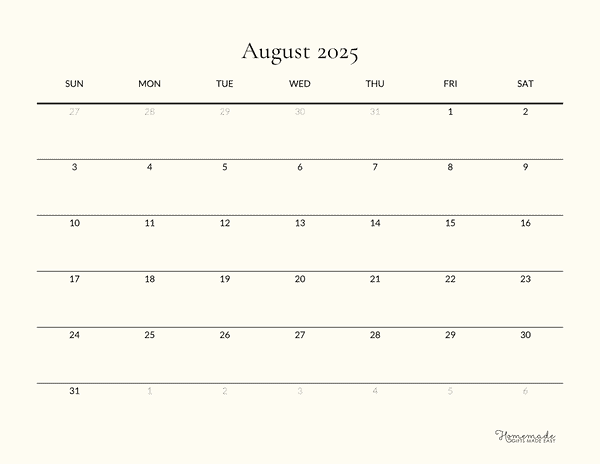 August 2025 Calendar Printable with Holidays
