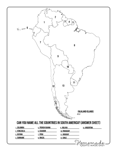 Free Printable Blank Map of South America