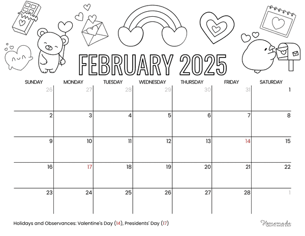 February 2025 Calendar Printable with Holidays
