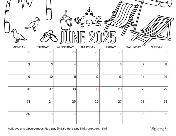 June 2025 Calendar Printable with Holidays
