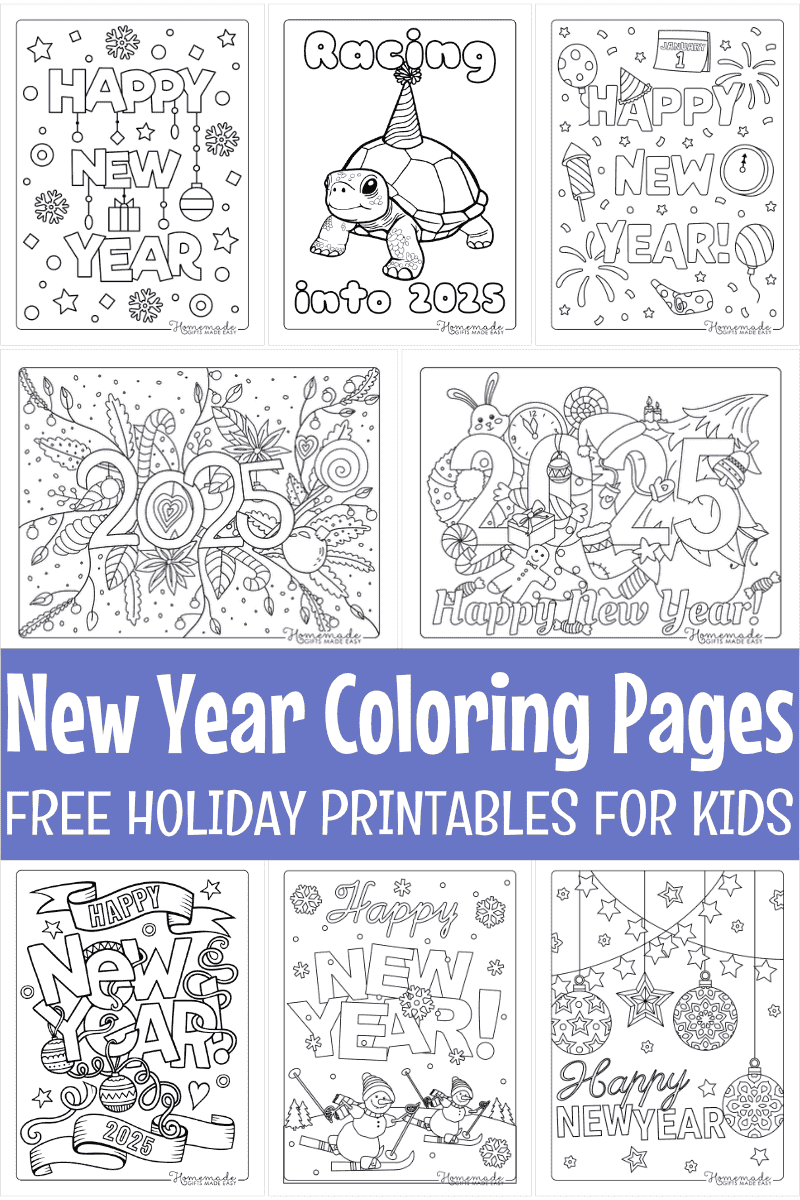 Free Printable New Year Coloring Pages for 2025