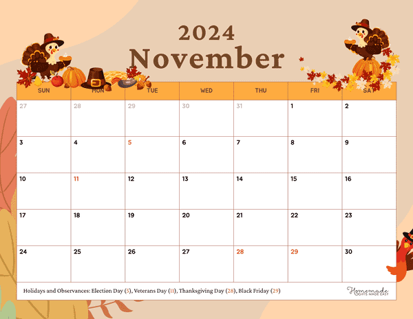 November 2024 Calendar | Free Printables (Blank and Custom)