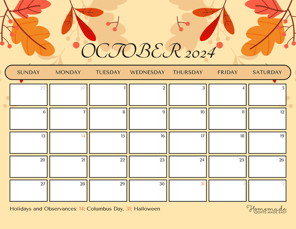 October 2024 Calendar | Free Printable Templates