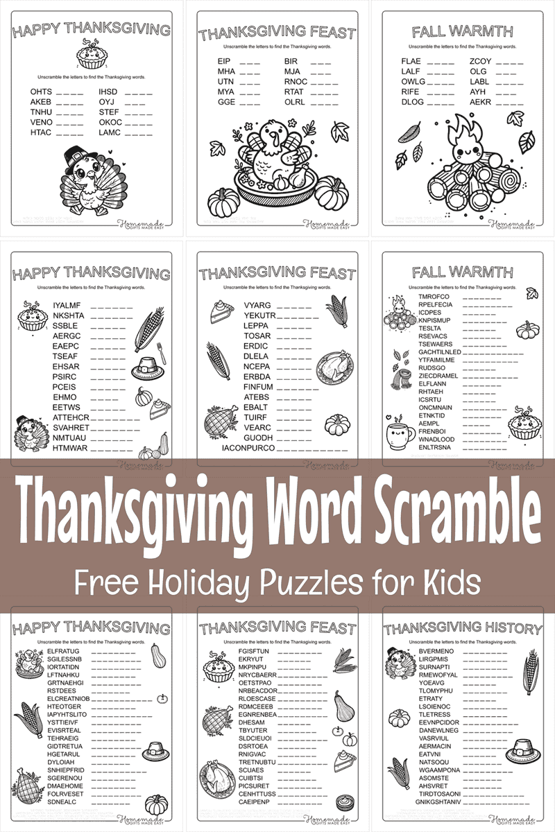Free Printable Thanksgiving Word Scramble (with Answers!)