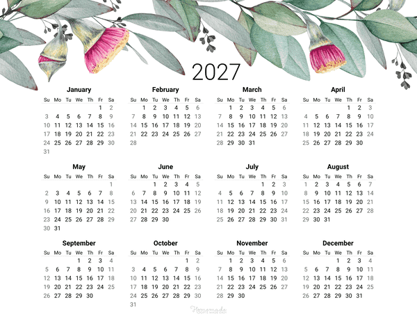 Free Printable Year Calendar
